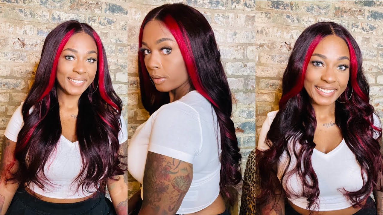 BURGUNDY SKUNK BOMBSHELL WAVES ft BEAUTY FOREVER HAIR - YouTube