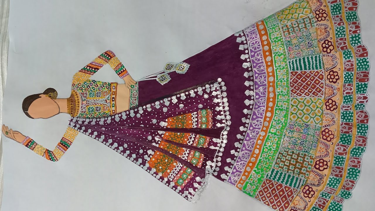 How to draw beautiful Chaniya choli illustration ll Fashion design ll ...