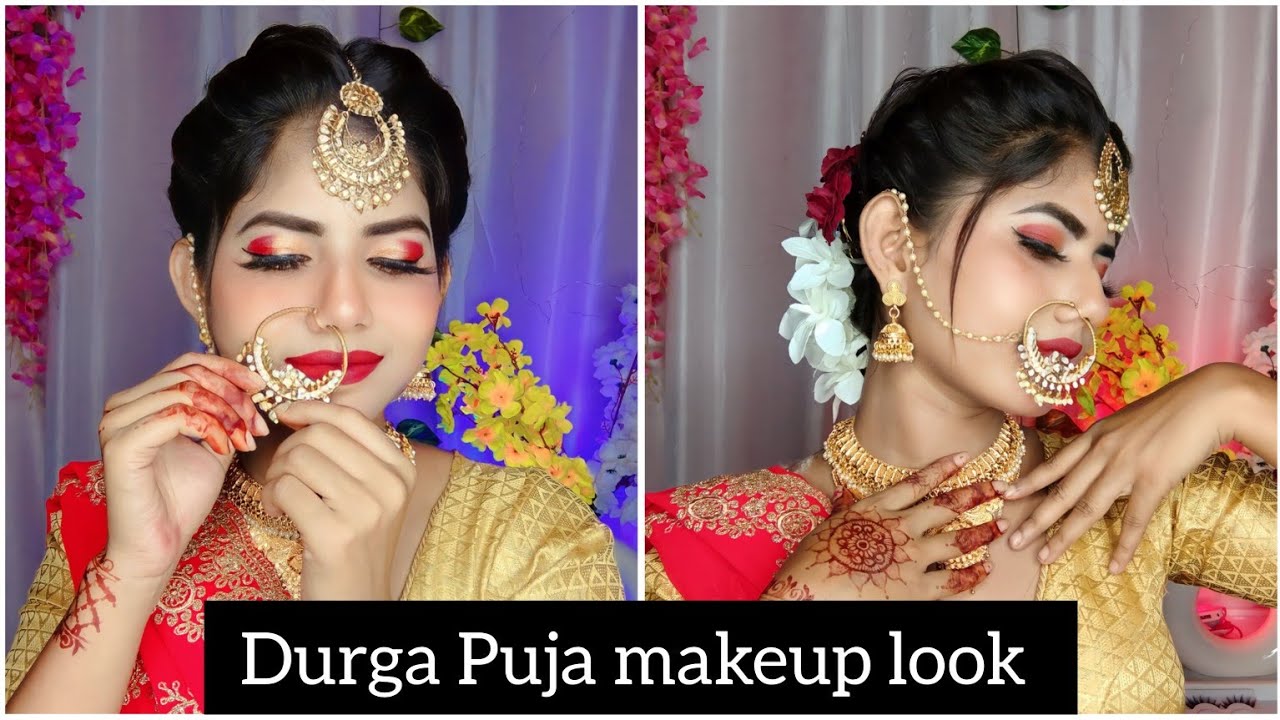 Durga Pooja Makeup Look l Step by Step Durga Puja makeup l#pinkipagli # ...