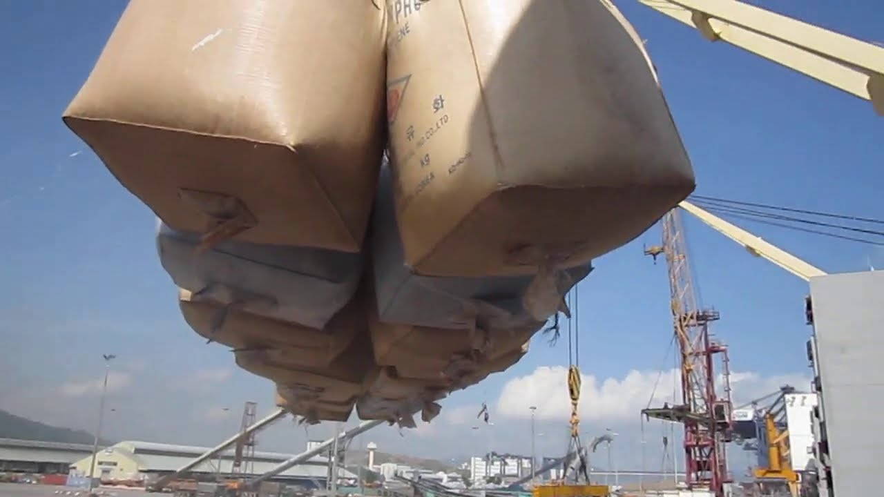 Loading wood pellets into vessel. Daily productivity upto 6000 mt ...