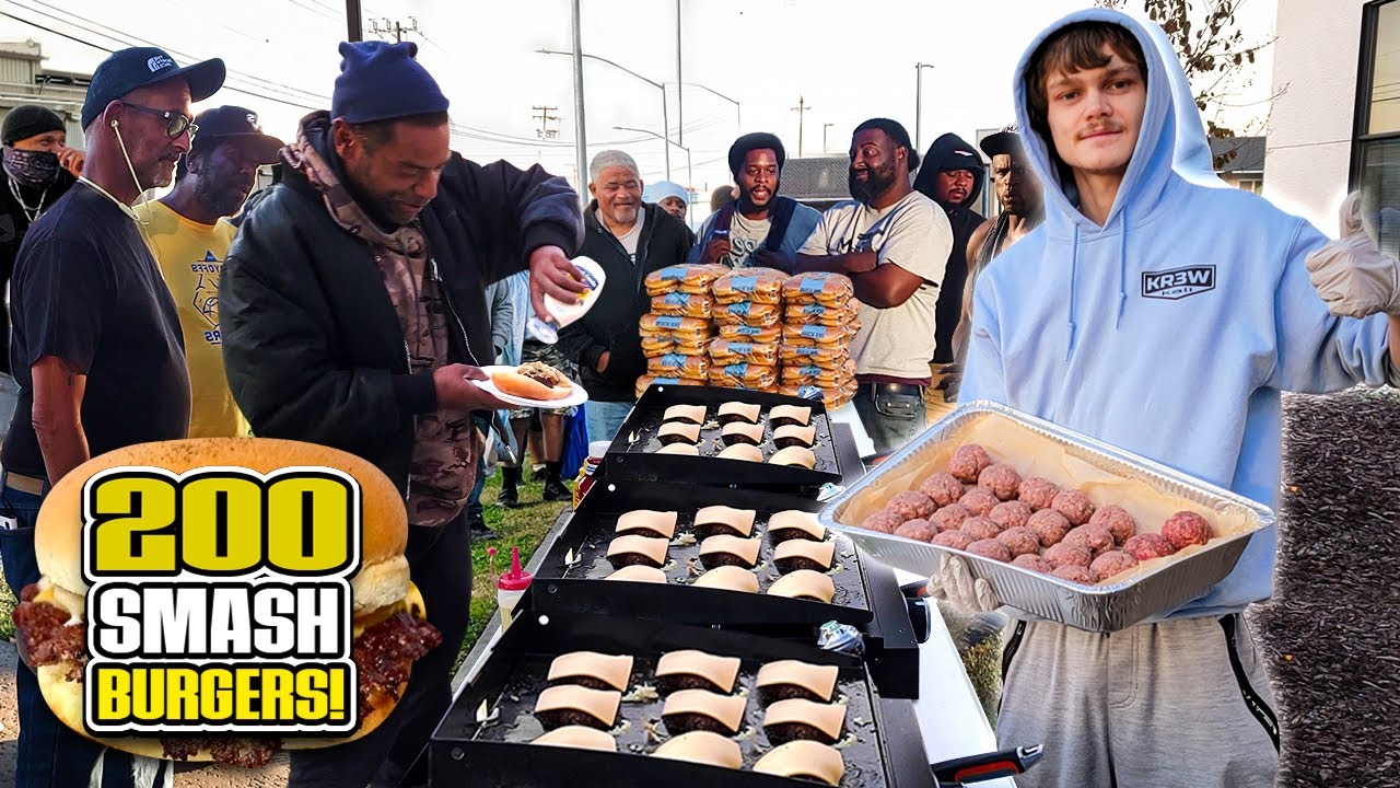 Cooking 200 Smash Burgers For The Homeless! - YouTube