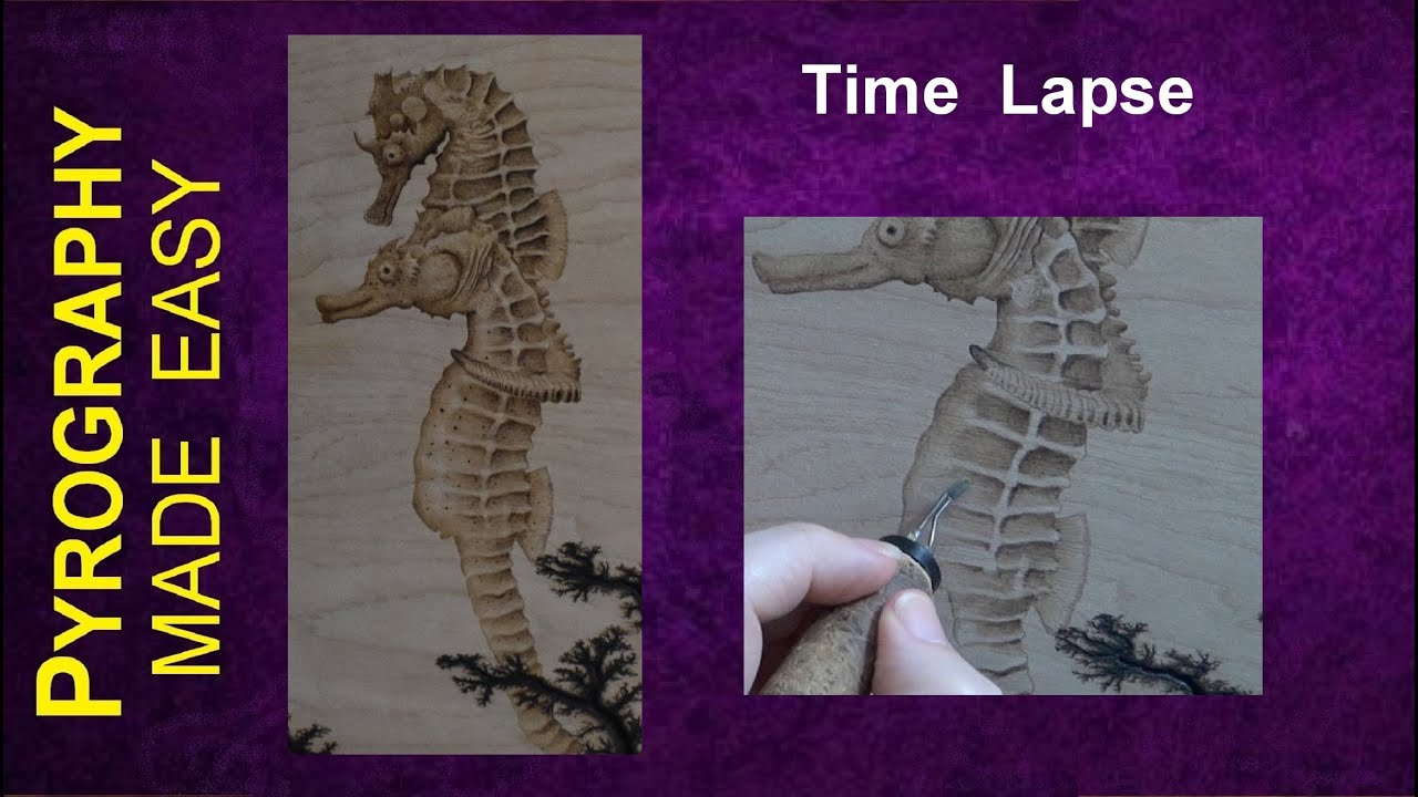 Pyrography Art Entwined Seahorses wood burning time lapse - YouTube