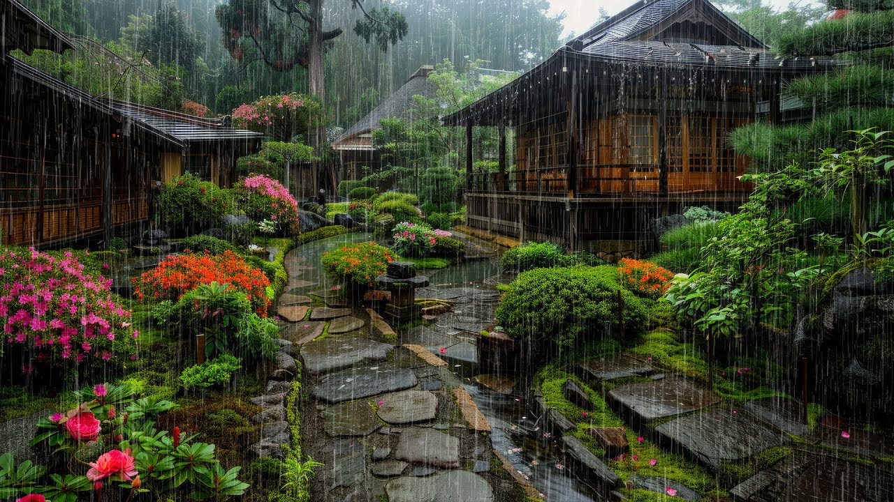 Relieve Stress With Rain In Japanese Zen Garden - Rain Sound Fot Sleep ...