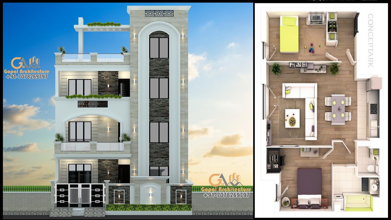 33x75 3 Family House Design, 3Floor House Design, Gopal Architecture ...