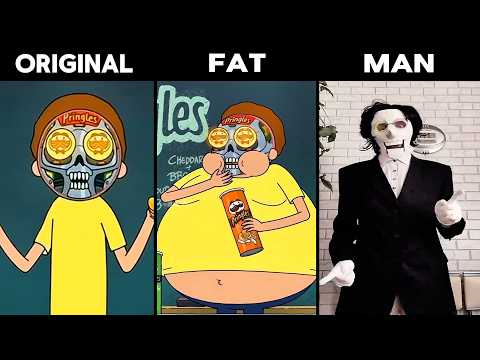 Morty pringles Original vs FAT vs Man meme
