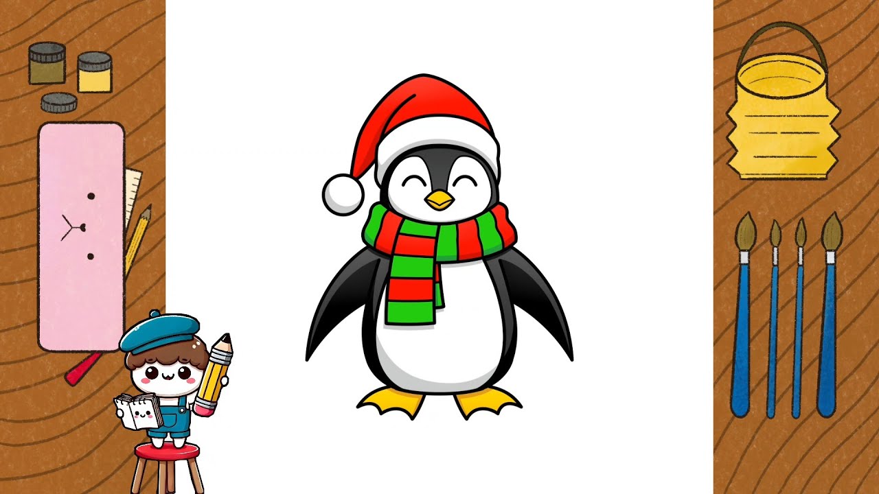 How to DRAW a CHRISTMAS PENGUIN - YouTube