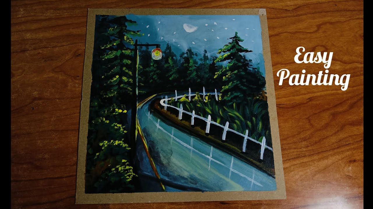 beautiful night landscape painting easy - YouTube