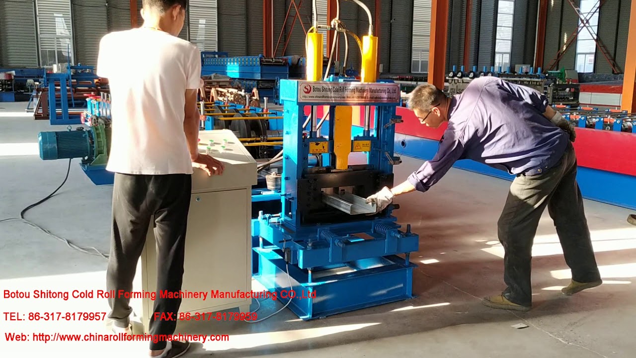 Infinite sizing cutter C purlin roll forming machine - YouTube