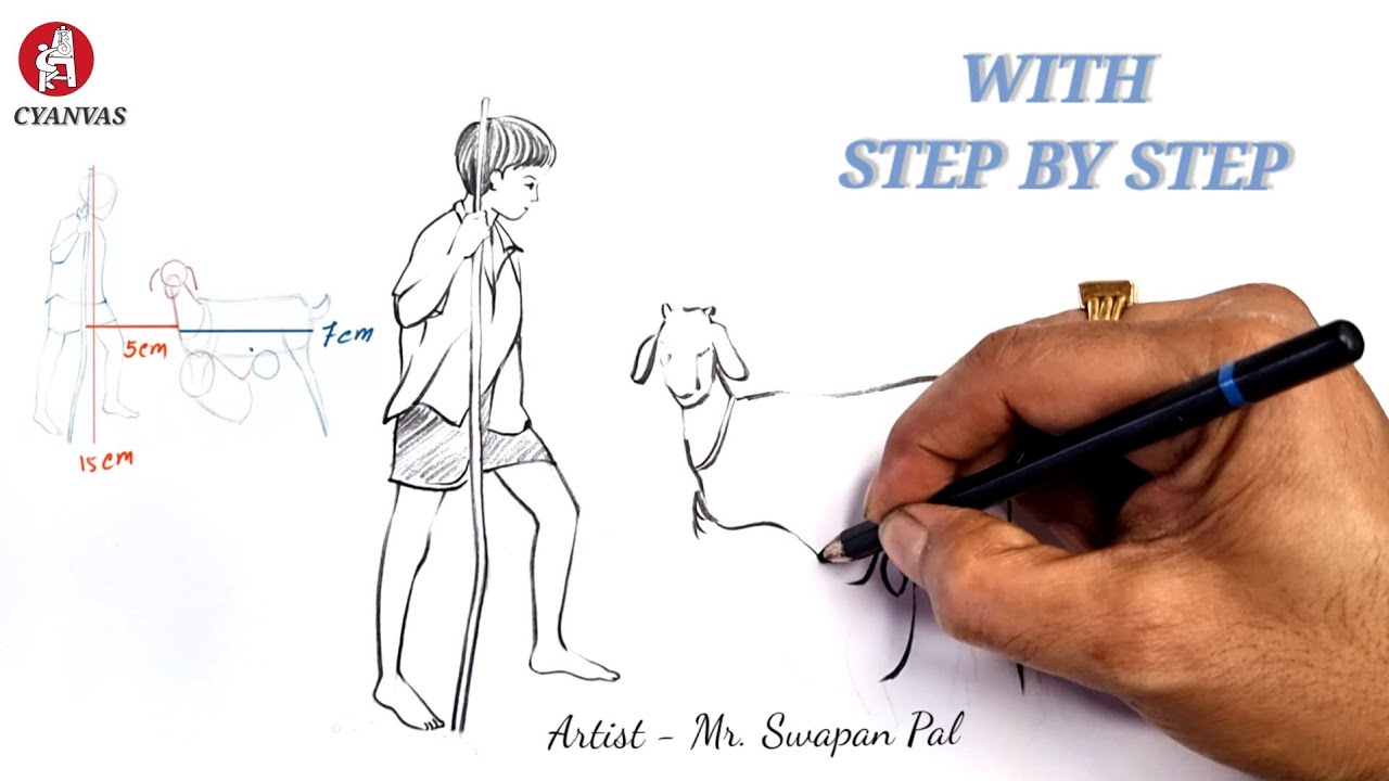 HOW TO DRAW FIGURATIVE COMPOSITION / GOAT DRAWING/ A BOY WITH GOAT ...