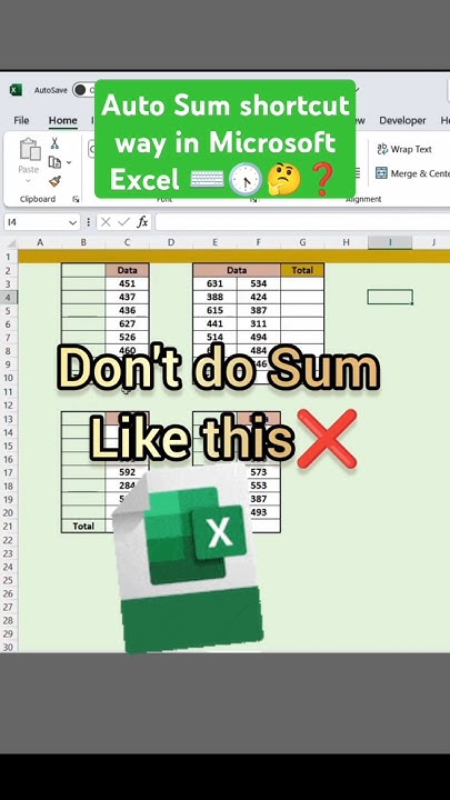 Sum In A Shortcutway ⌨️🕟 In Excel Excelshorts Exceltricks Exceltips Shorts Exceltutorials 