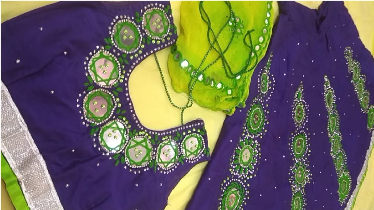 make your own chaniya choli with super easy embroidery steps..... - YouTube