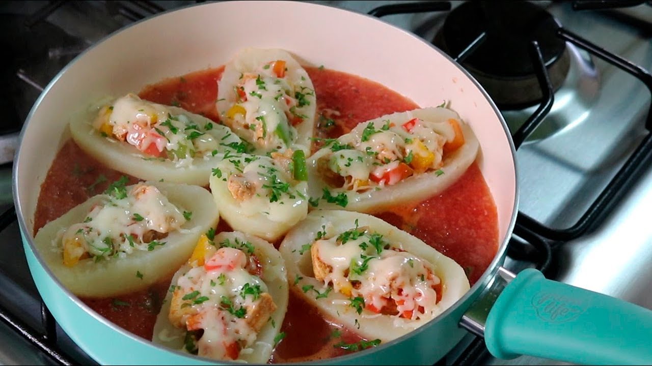 Papas rellenas con pollo y queso 🥔🍗🧀 - YouTube