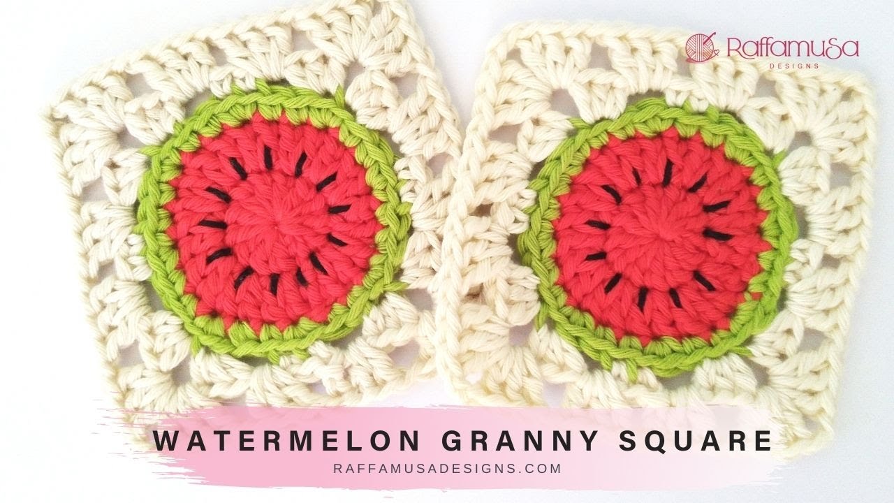 Watermelon Granny Square - Free Crochet Pattern | Raffamusa Designs - YouTube