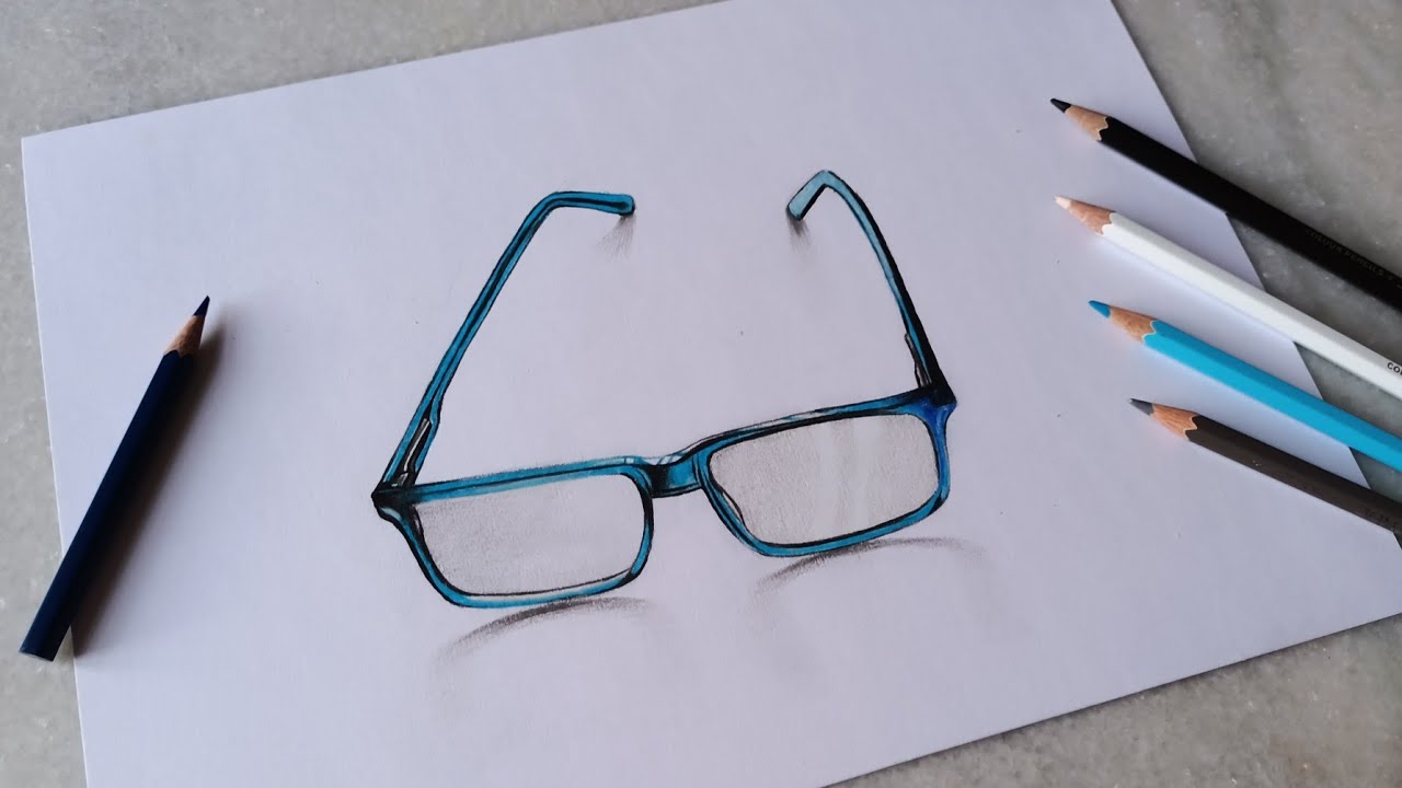 spectacles drawing with Dom's coloured pencils | how to draw spectacles ...