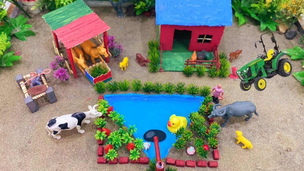 Diy tractor farm diorama with house of Cow and Bull | how to make a ...
