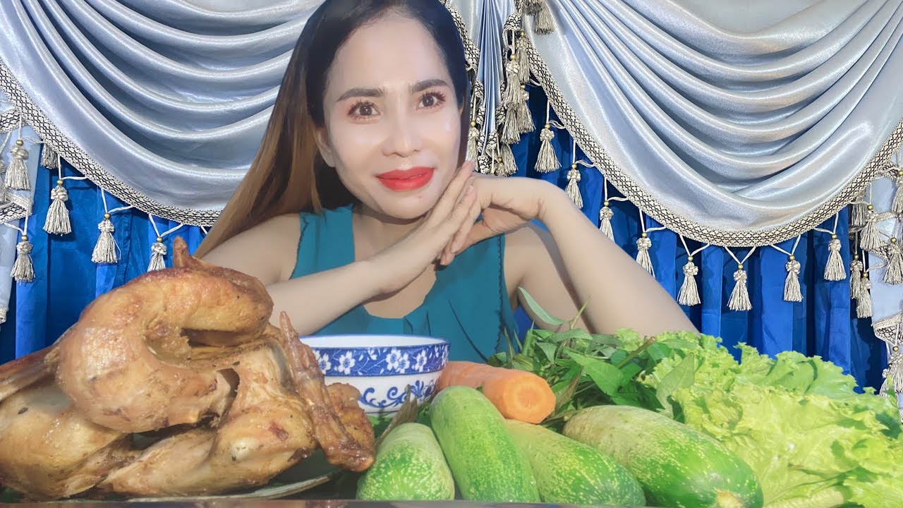ASMR chicken roasted with salad -Eating Sounds - YouTube