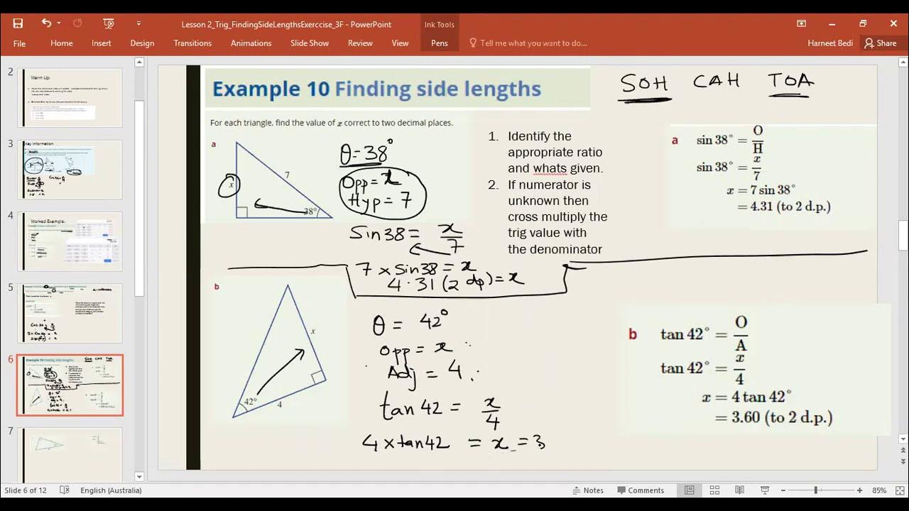 Trigonometry finding side length numerator unknown - YouTube
