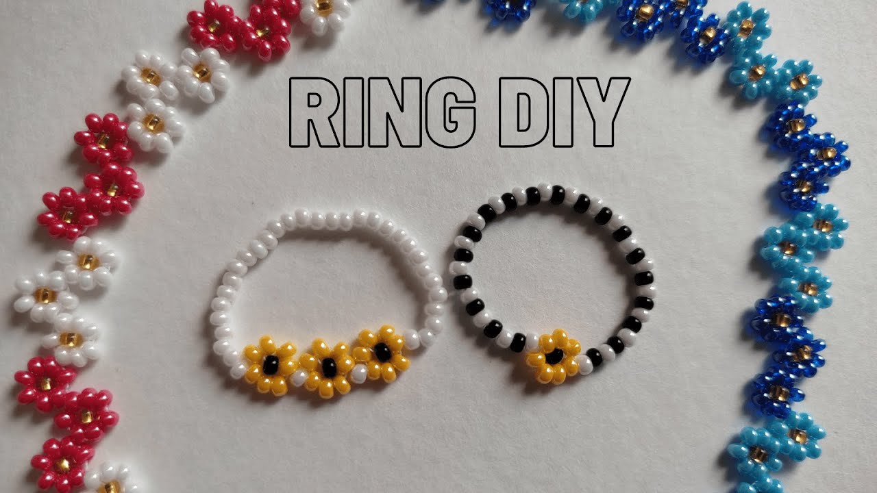Simple floral beaded ring, beading tutorial, flower beaded ring diy - YouTube
