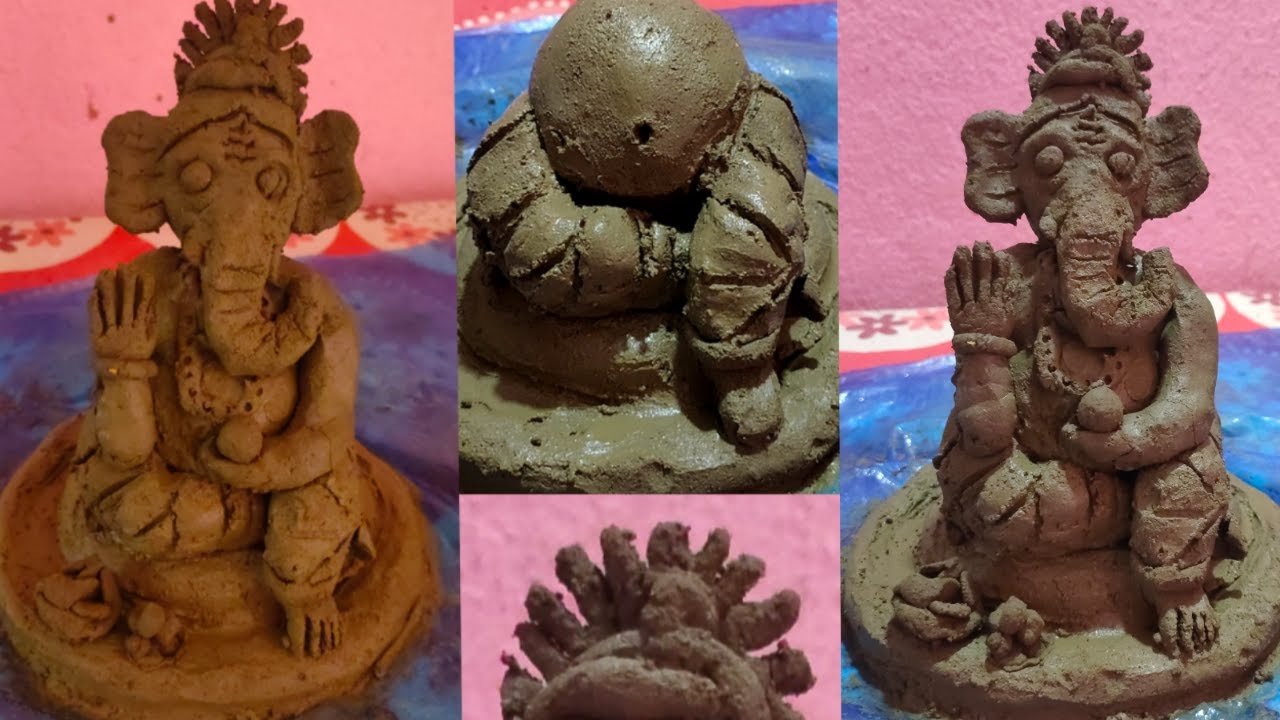 Ganesh idol making at home-clay ganesh making -ganapathi making ...