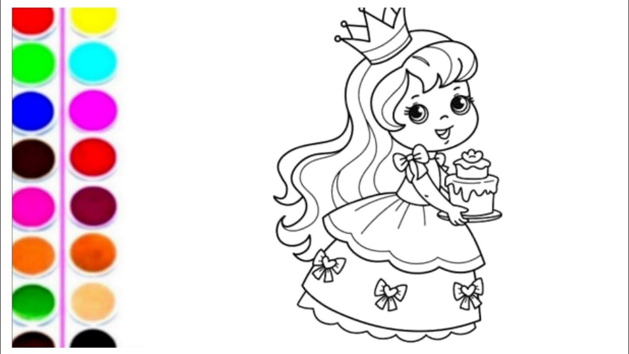 Cute princess with cake drawing||drawing, colouring and painting for ...