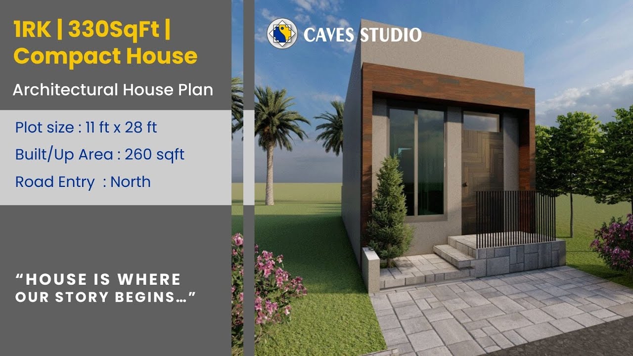 1rk | 11'x28' North Facing plot | 330Sqft House Plan | by @Cavesstudio ...