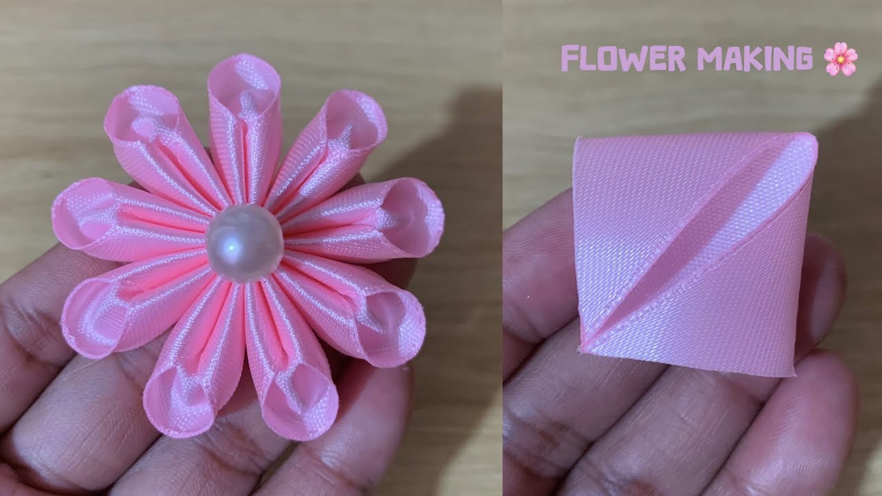 How to make ribbon flowers | kanzashi flower - YouTube