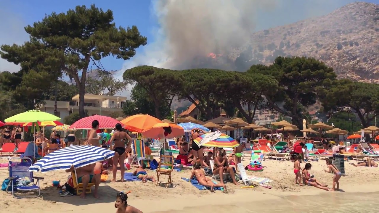 Mondello Beach Sicily 🔥 Fire in the mountain June 2019 - YouTube