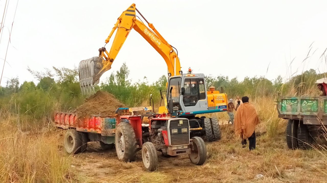 EX100WD Excavator Machine|Tractor Trali to Over loding| operator view ...