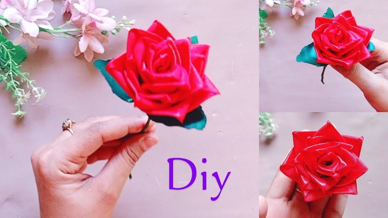 Rose making from Ribbon | How to Make Stick Rose I - YouTube