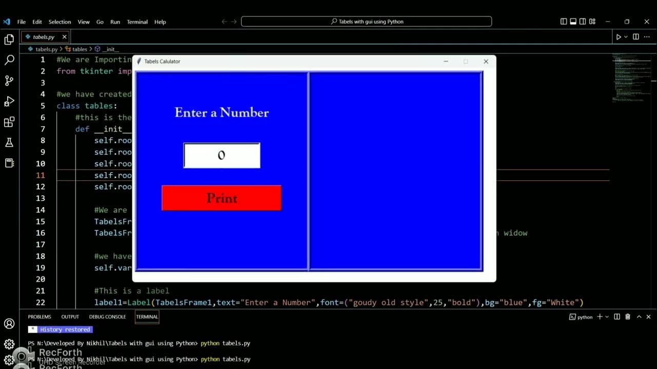 Tables Printer Using Python Tkinter Youtube