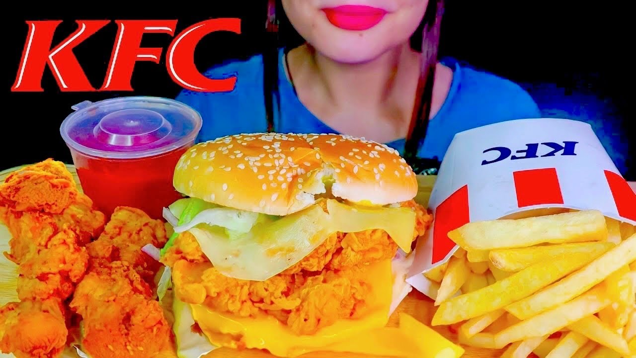 ASMR KFC CHICKEN BURGER, FRIED CHICKEN, FRIES MUKBANG EATING SOUNDS ...