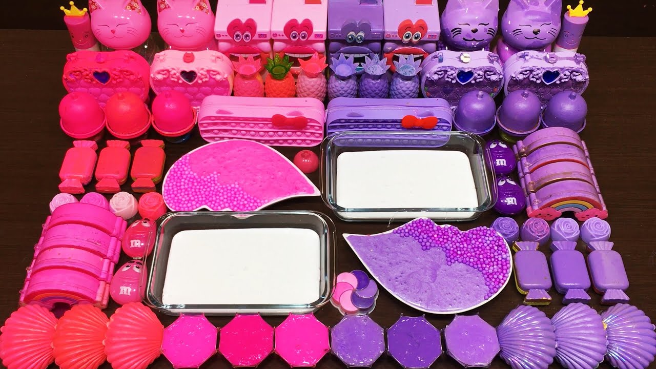 Pink vs Purple Slime ! Mixing Random into GLOSSY Slime - YouTube