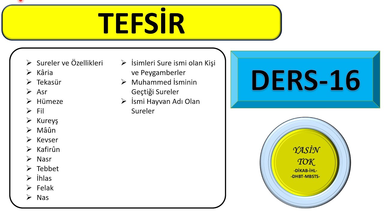 TEFSİR DERS- 16 #dikab #dhbt #öabt #mbsts - YouTube