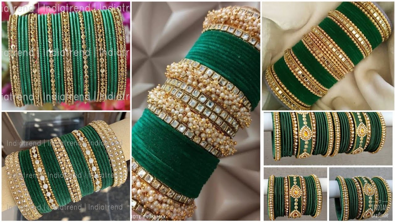 Party wear green bangle designs | Green bangle set collection | sawan k ...