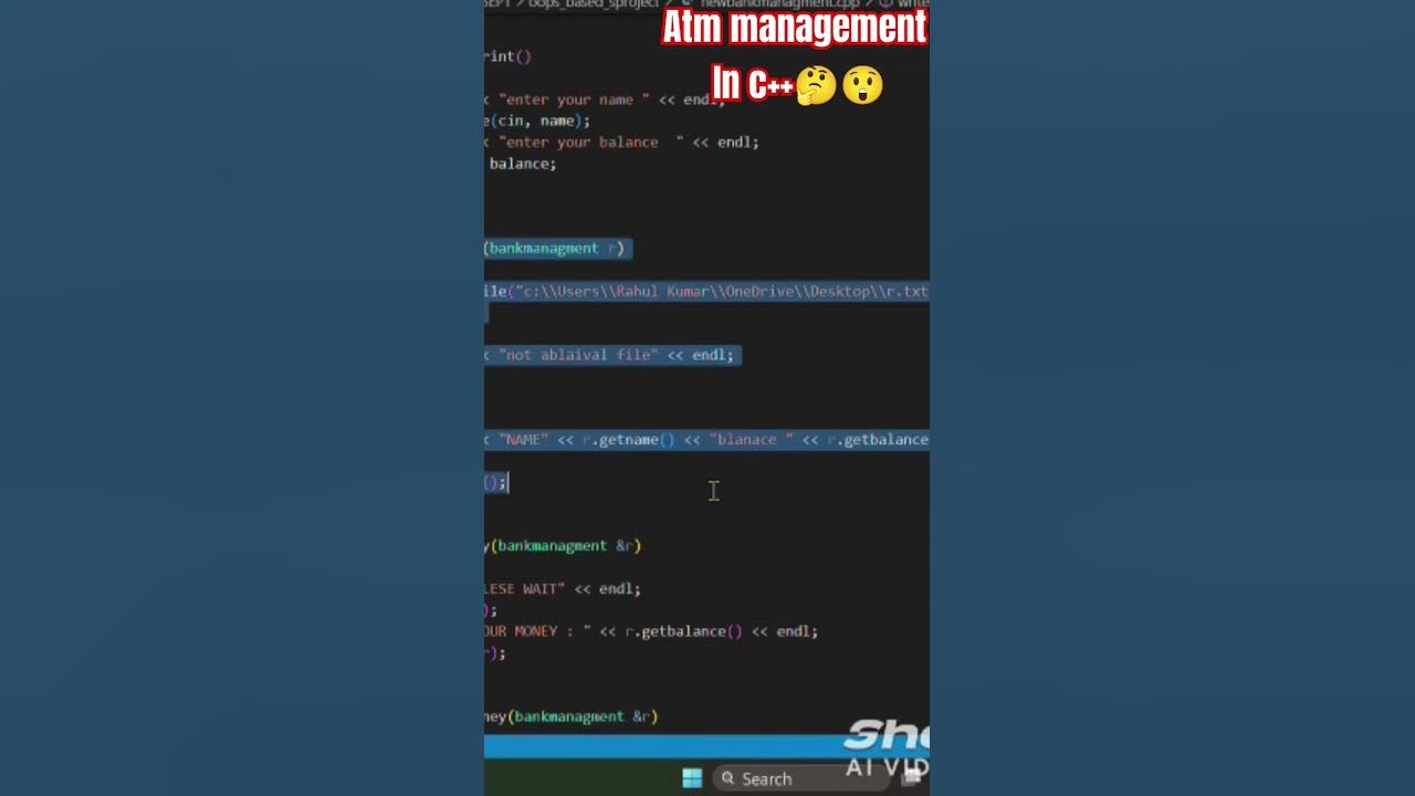 Atm management in c++ #code #codewithharry #apnacollge #technology #tech#coding #programming # ...