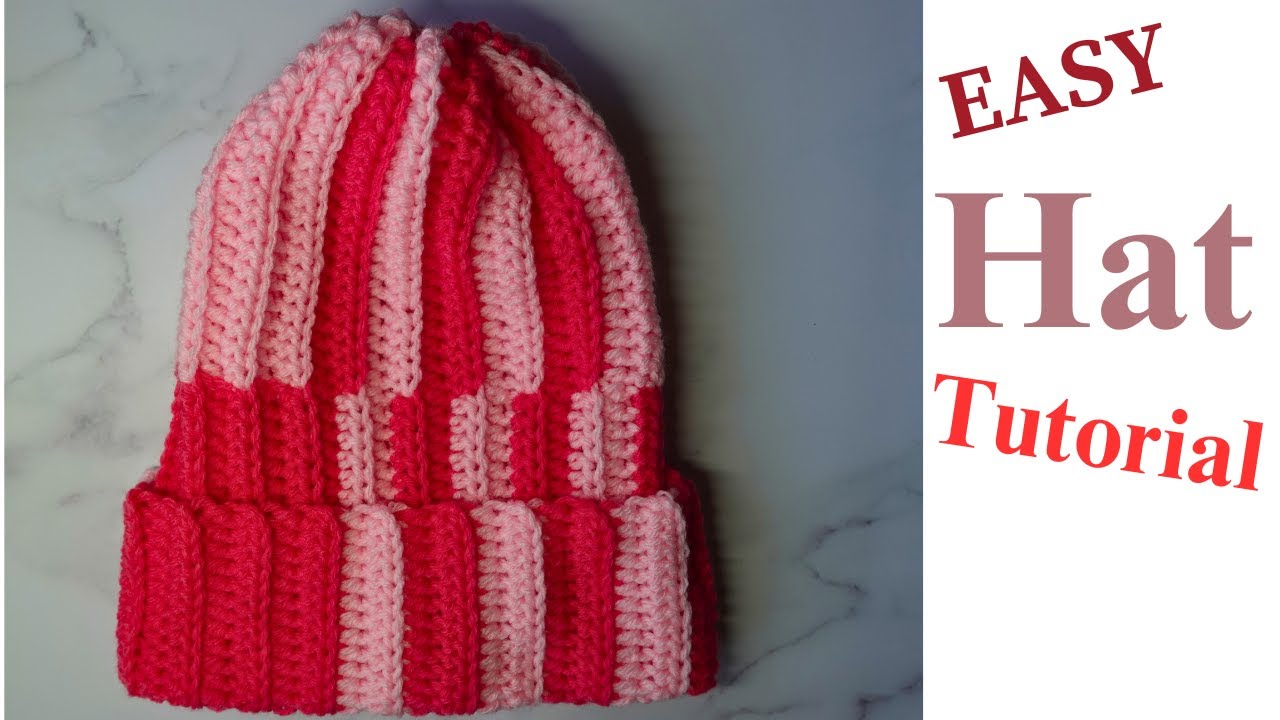 Crochet Super Easy STRIPED Two Tone Classic Unisex Hat | Beanie Tutorial for Beginners - YouTube