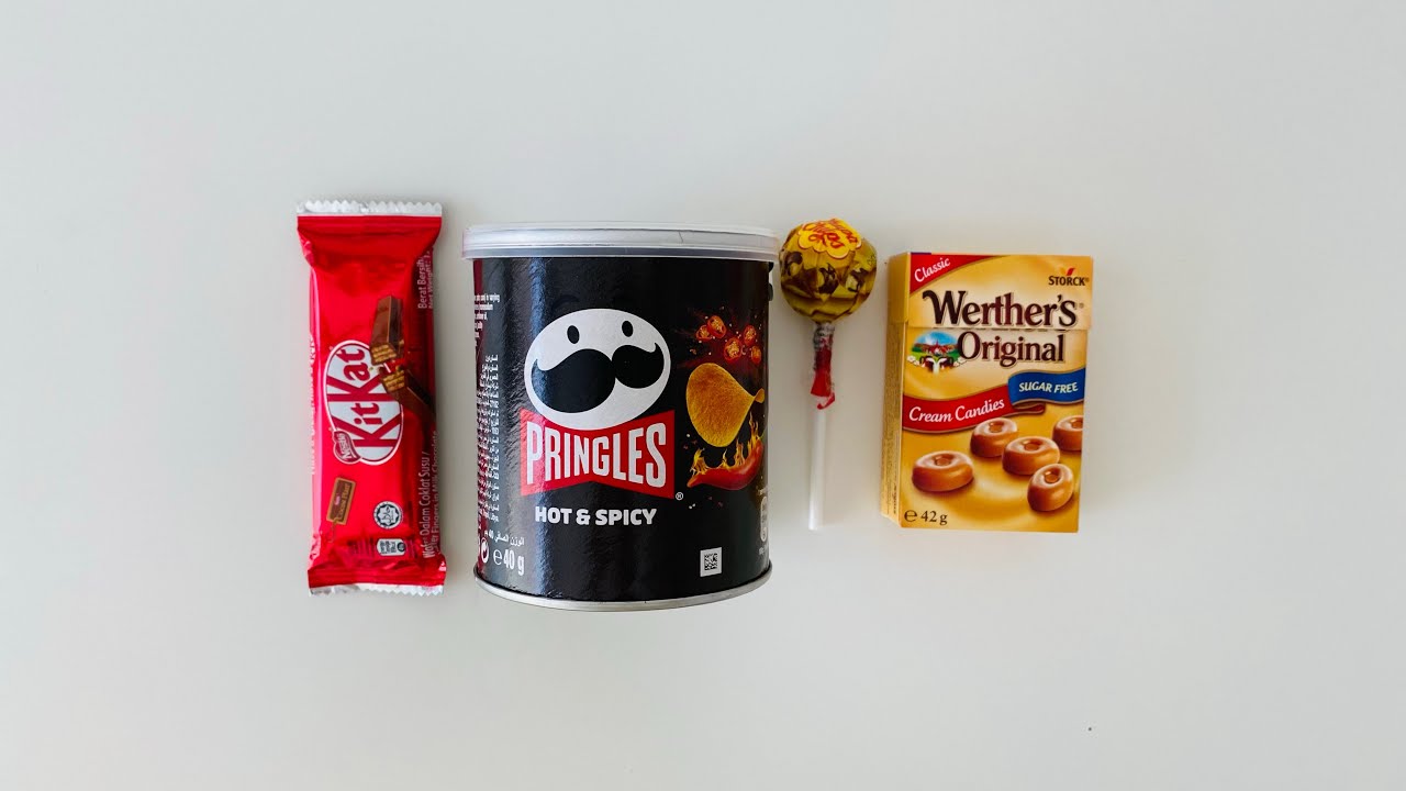 KitKat, Lollipop,Rainbow candies in Pringles container! ASMR video Na ...