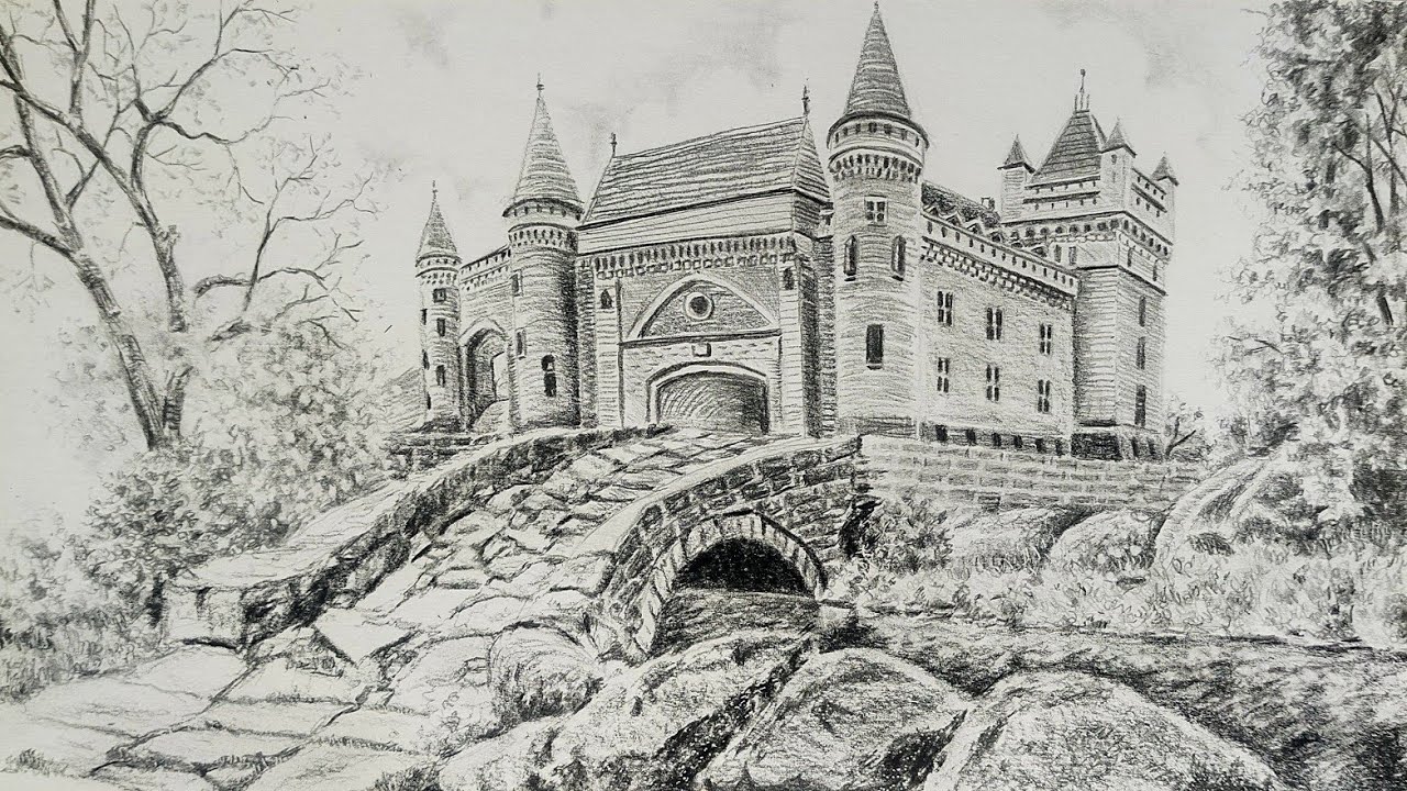 How To Draw Castle In A Pencil Scenery Art - YouTube