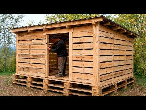 Man Builds Tiny Cabin using FREE Pallets in the Forest | Start to Finish by @ThisLifeOutdoors