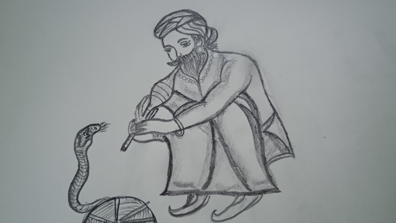 How To Draw A Snake Charmer || Snake master pencil art || सपेरा। - YouTube