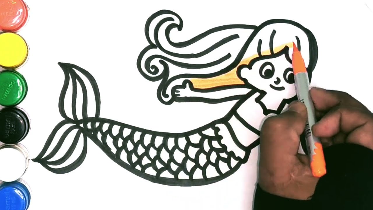 Baby Mermaid Drawing Painting & Colouring for kids Toddlers l How to ...