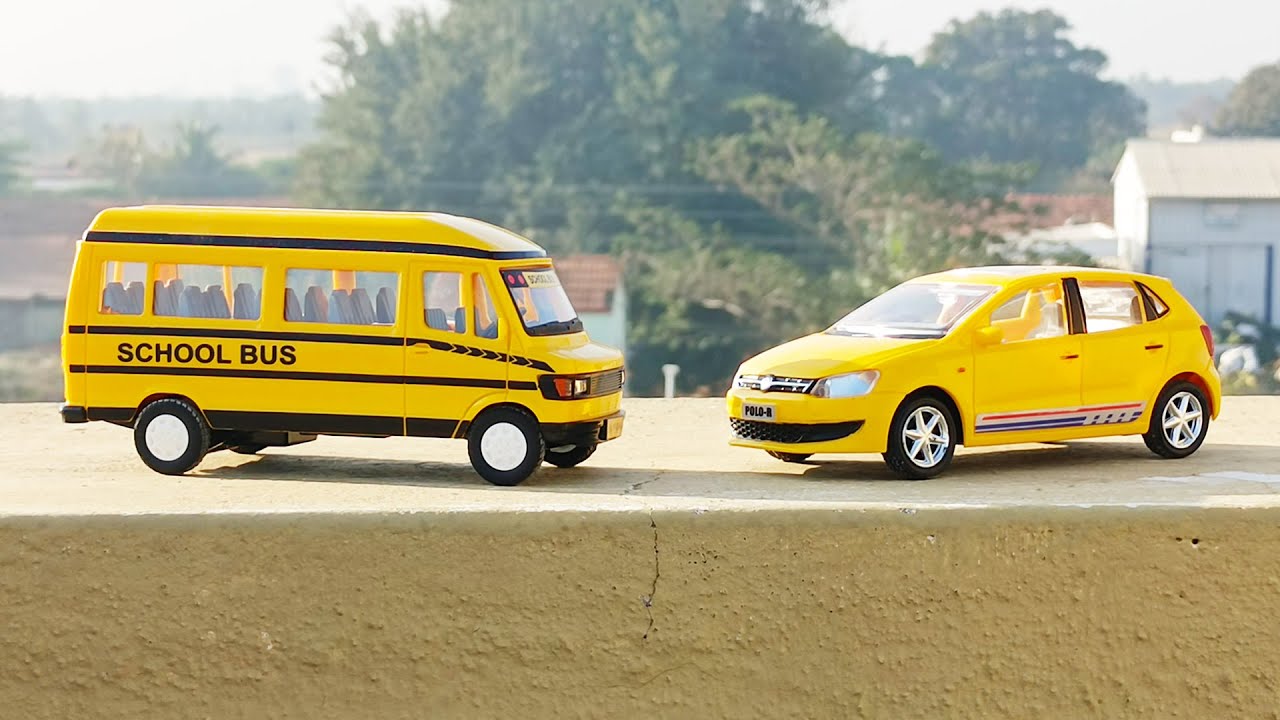 Scale Model Unboxing School Bus, Volkswagen Polo Diecast Car #unboxing ...
