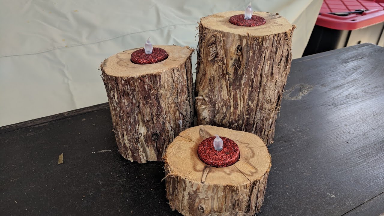 Log Tea Light Candle Holder - YouTube