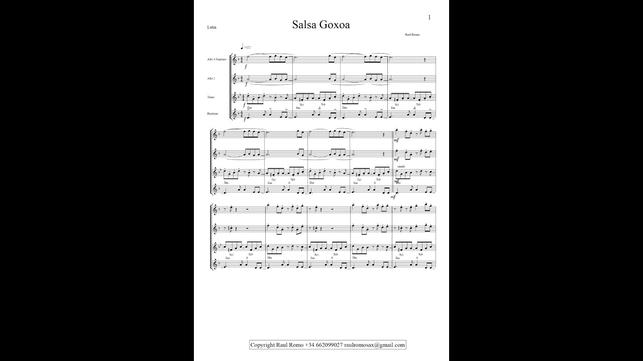 Saxophone Quartet - Salsa goxoa - Score - YouTube