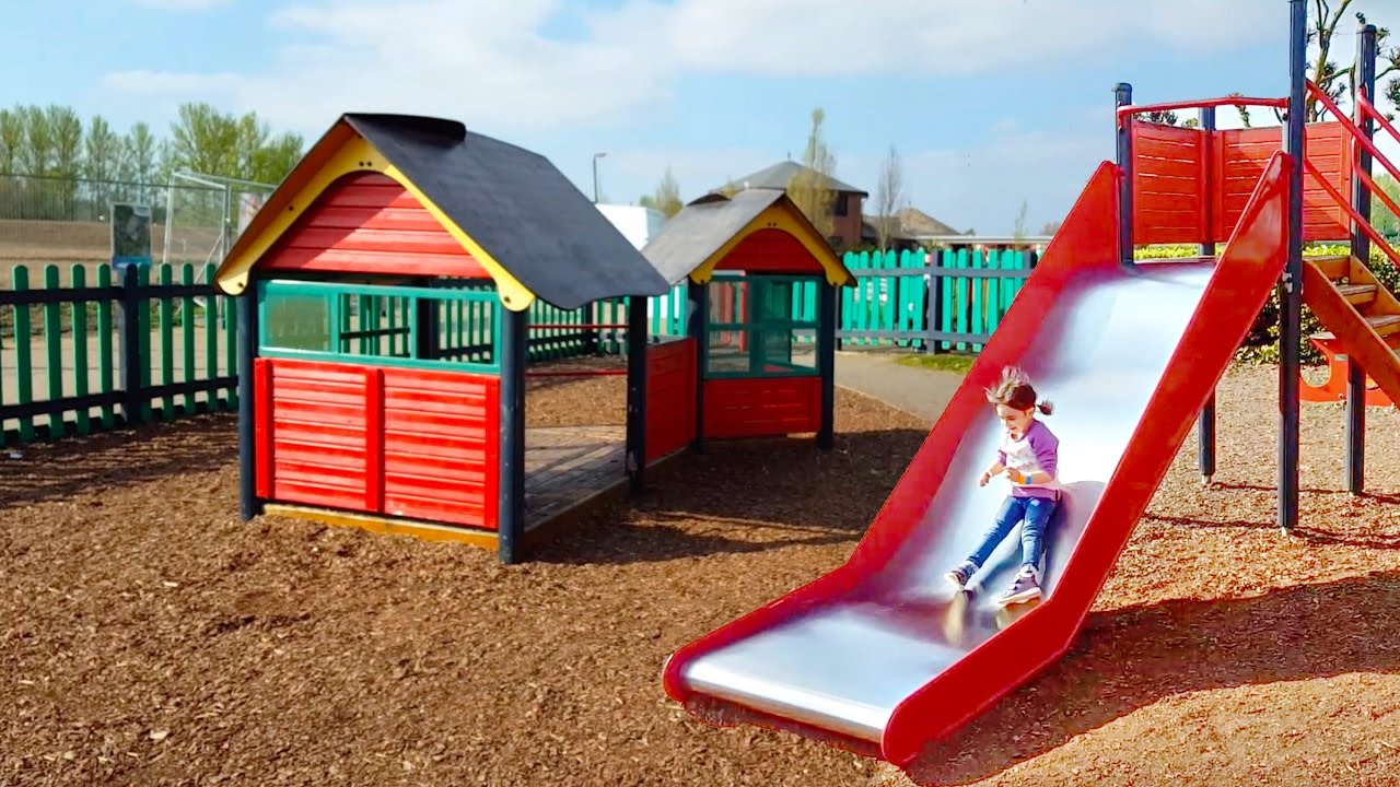 Fun Playground for Kids \ Emily Having Fun\ Slides and Play House - YouTube