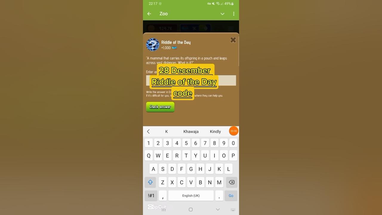 Zoo Riddle of the day |28 December Zoo Riddle of the day |#zoo #code #trending #crypto #foryou ...