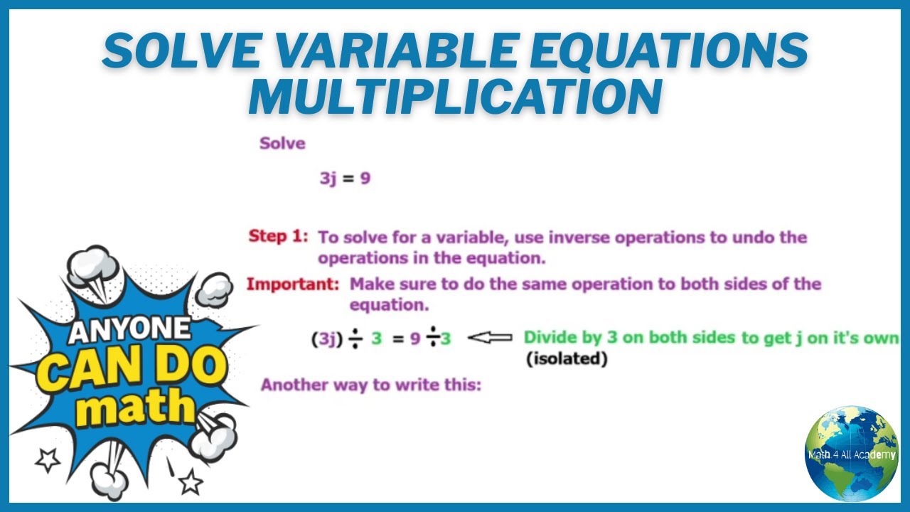 Level 4 Solve Variable Equations Multiplication - YouTube