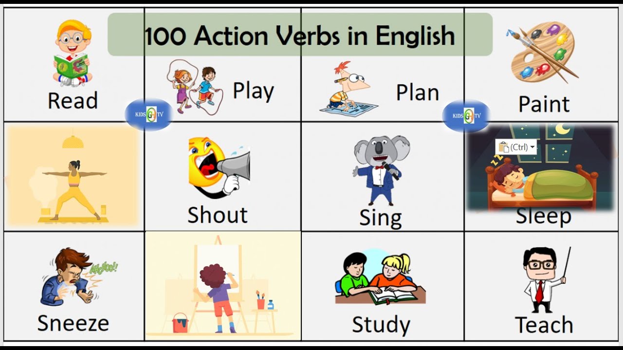 100 ACTION VERBS II COMMON ACTION WORDS FOR KIDS-PRESCHOOLERS & NURSERY ...