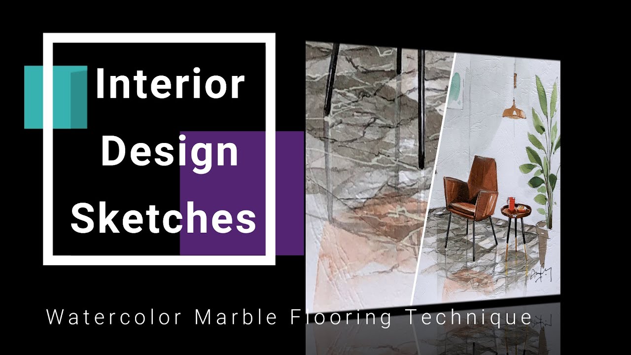 Interior Design Sketches | Watercolor Marble Flooring Technique - YouTube