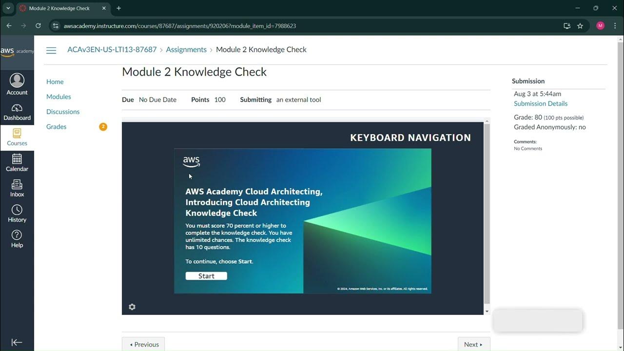 Aws Academy Cloud Architecting Module 2 Knowledge Check Youtube